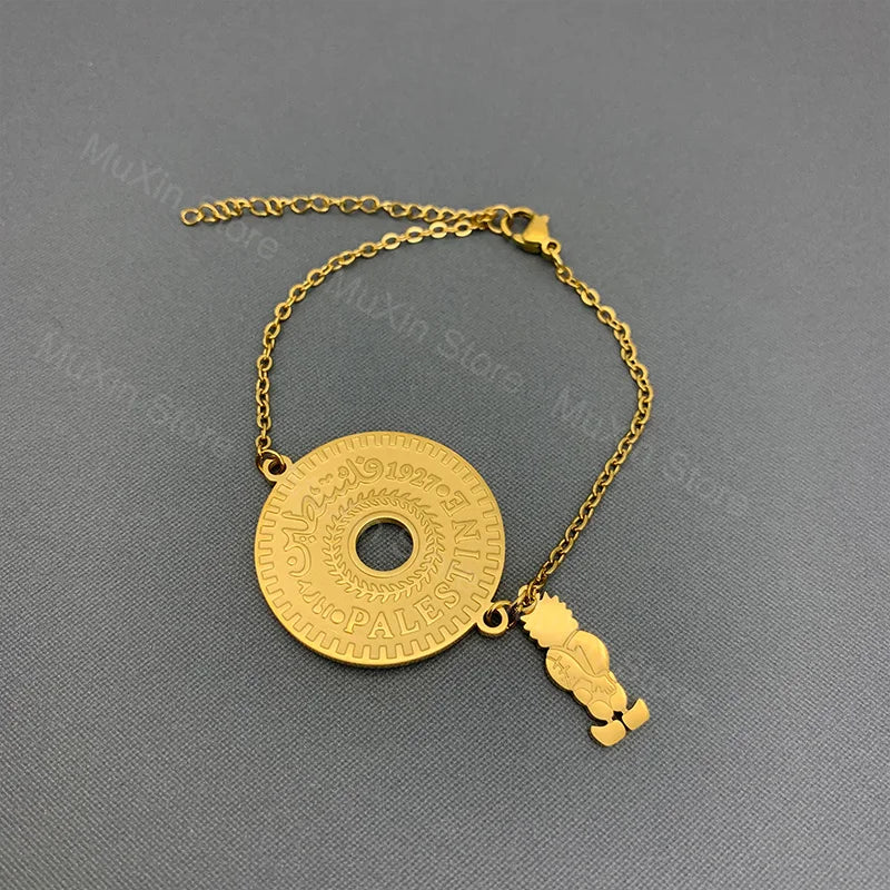 Handala Heartbeat: Stainless Steel Bracelet with Handala Boy Pendant